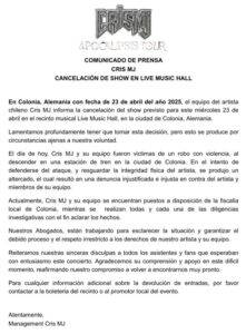 Cris MJ fue víctima de violento robo en Alemania y enfrenta denuncia ...